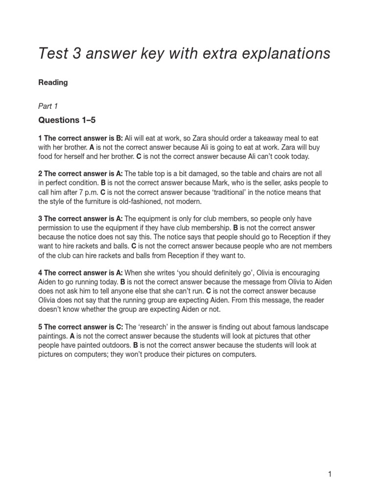 Test 3 Answer Key, Reading | PDF | Verb | Adjective