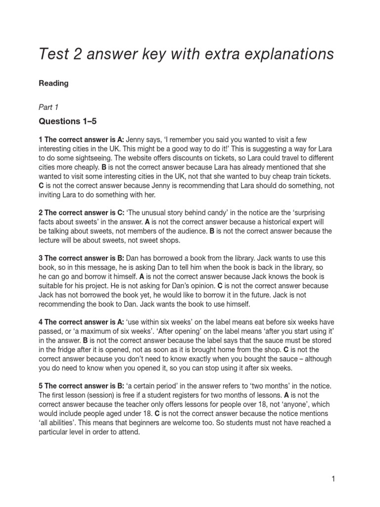 Test 2 Answer Key, Reading | PDF | Adjective | Noun
