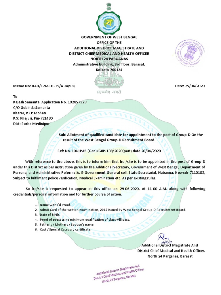 Rajesh Samanta Appointment Letter | PDF