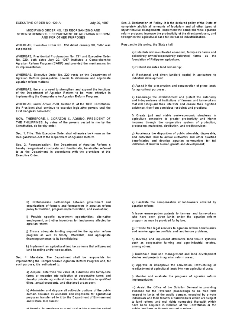 Reorganization of Agrarian Reform Dept. | PDF | Executive Order | U.S ...
