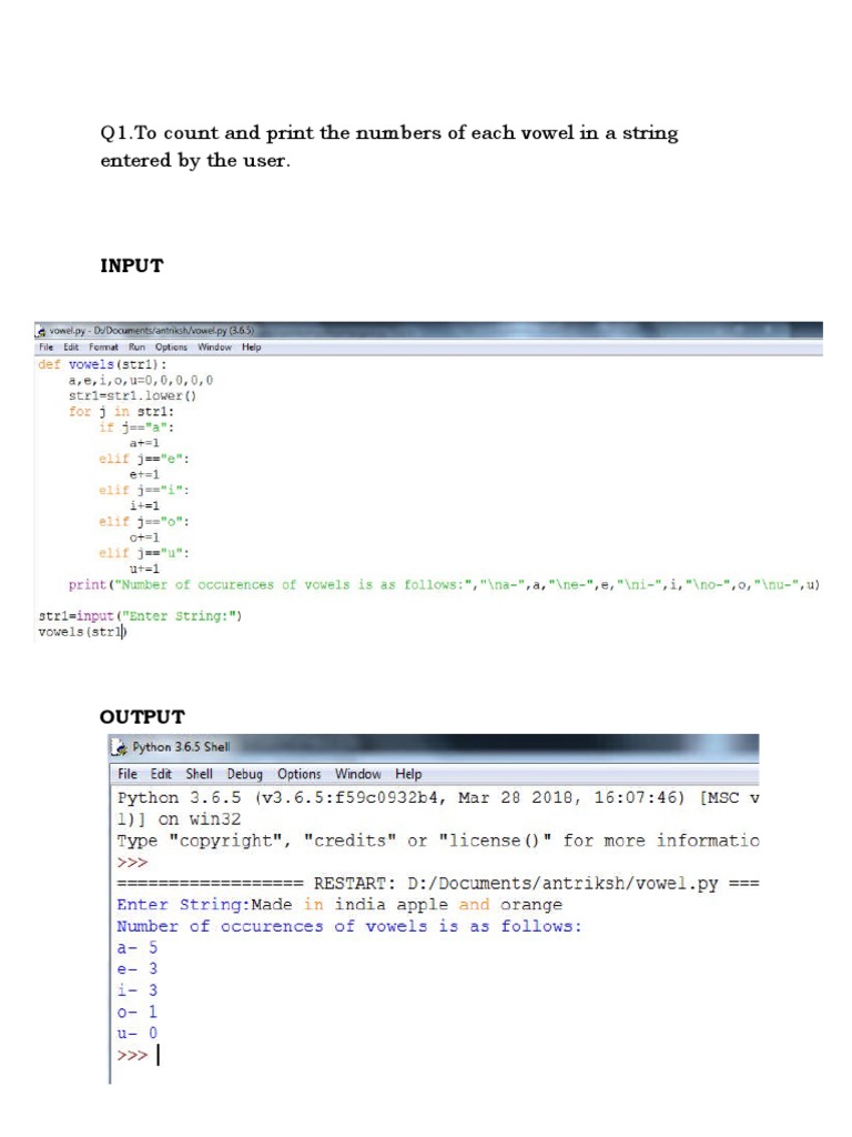 Q1.To Count and Print The Numbers of Each Vowel in A String Entered by ...
