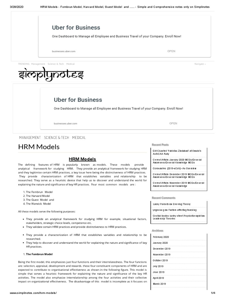 HRM Models - Fombrun Model, Harvard Model, Guest Model and ...