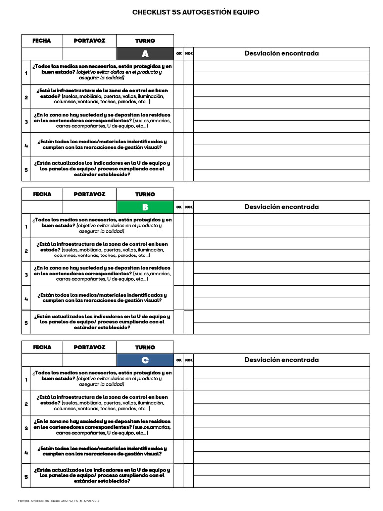 Checklist 5S para Equipos de Trabajo | PDF | Sectores Economicos ...
