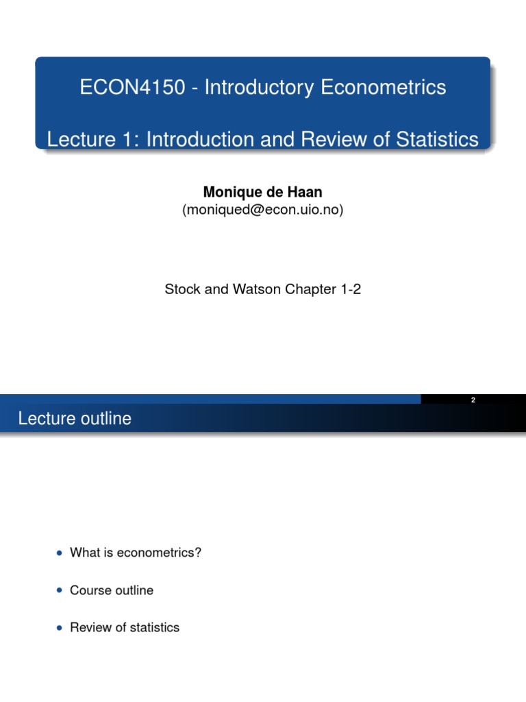 ECON4150 - Introductory Econometrics Lecture 1: Introduction and Review of Statistics | PDF ...