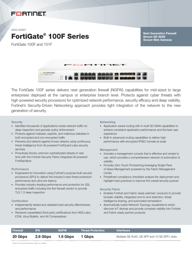 Fortigate 100f Series Next Generation Firewall Secure Sd Wan Secure