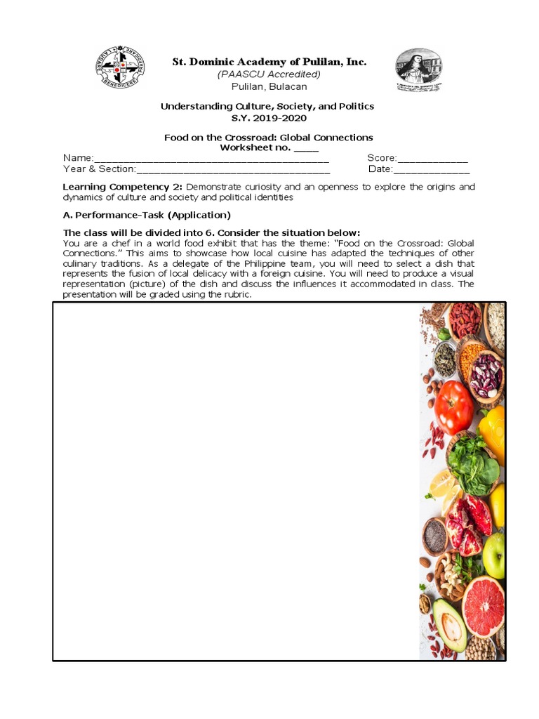 Global Foods Performance Task Sheet | PDF | Social Science