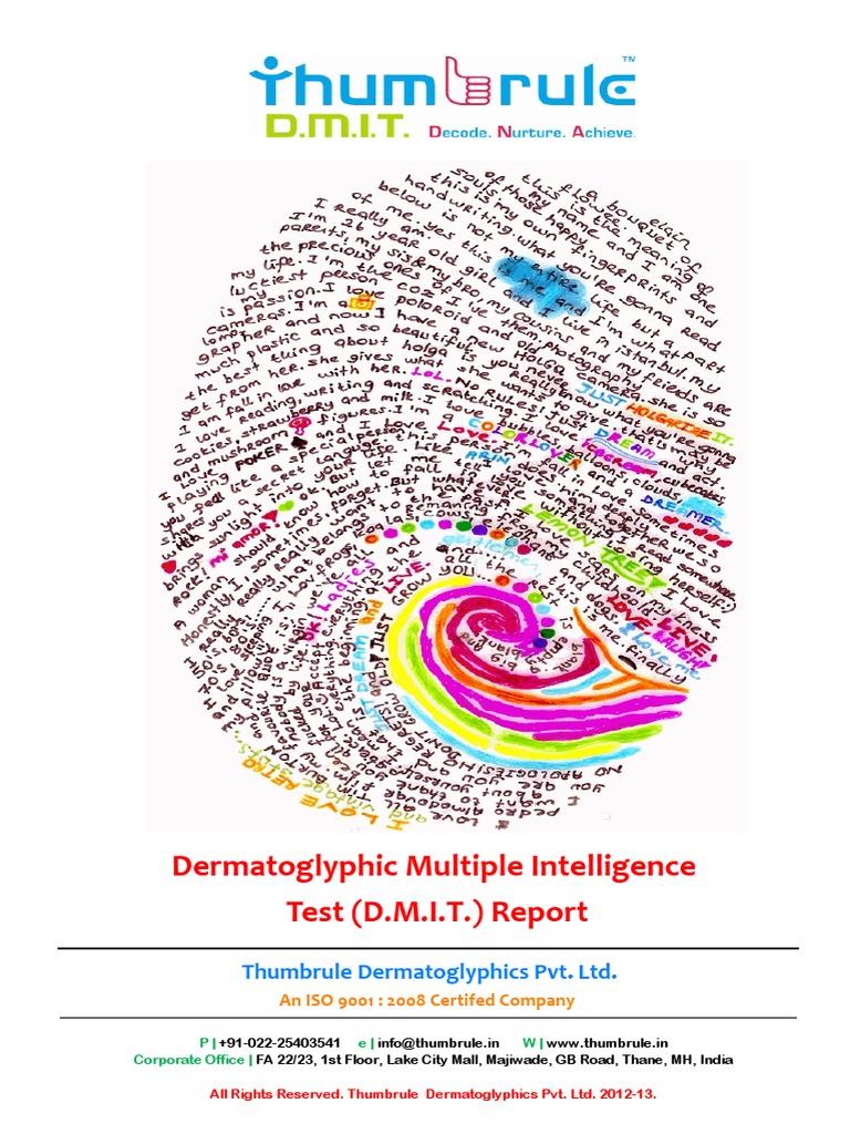 Dermatoglyphic Multiple Intelligence Test (D.M.I.T.) Report: Thumbrule ...