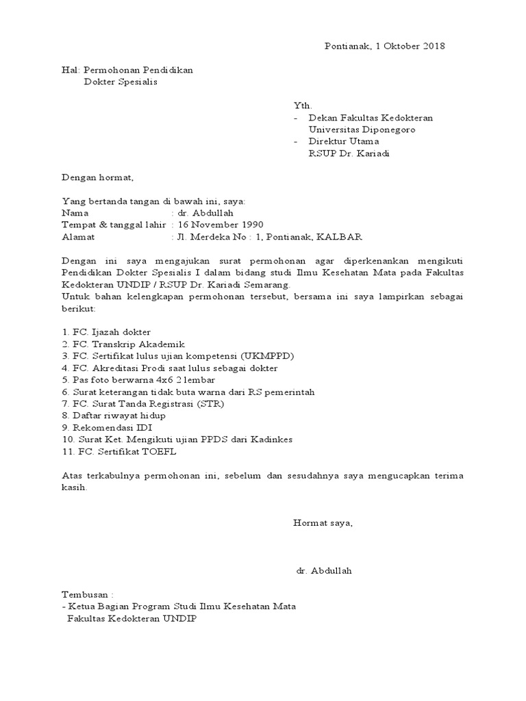 Surat Lamaran Ppds Abdullah | PDF | Sains & Matematika | Kesehatan Holistik