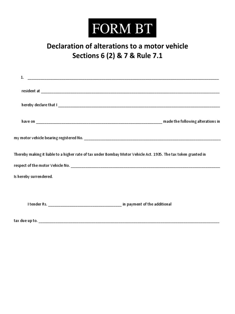 Alteration Form Motor - Vehicle - Forms - 59e842566b173 | PDF | Taxes ...