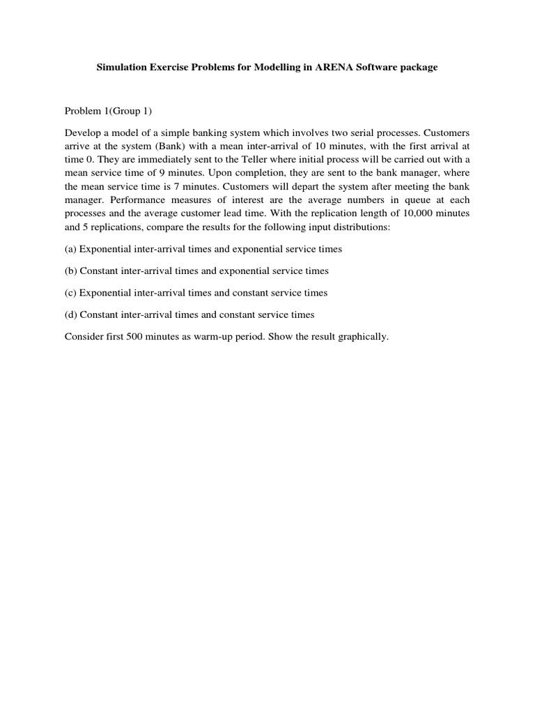 Simulation Exercise Problems For Modelling in ARENA Software Package ...