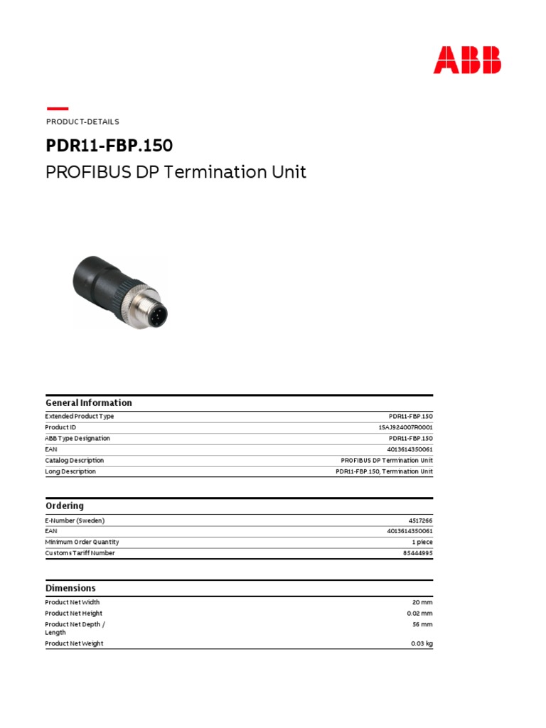 PDR11-FBP.150: PROFIBUS DP Termination Unit | PDF | Electronics | Computing
