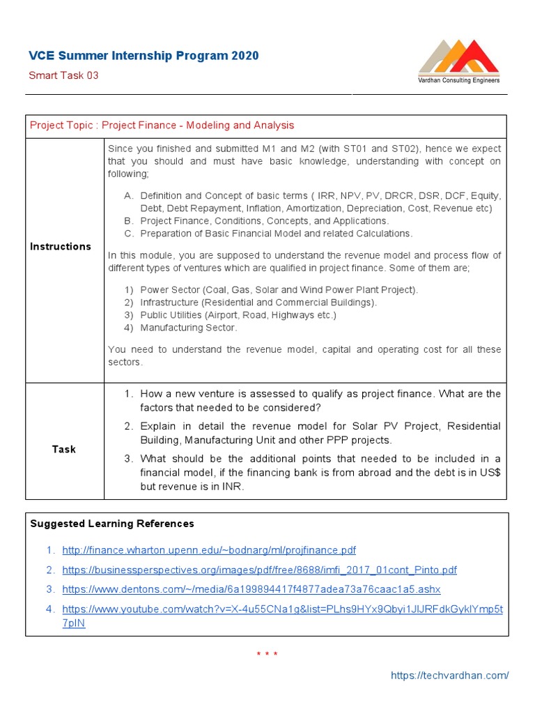 VCE Summer Internship Program 2020: Project Topic: Project Finance ...
