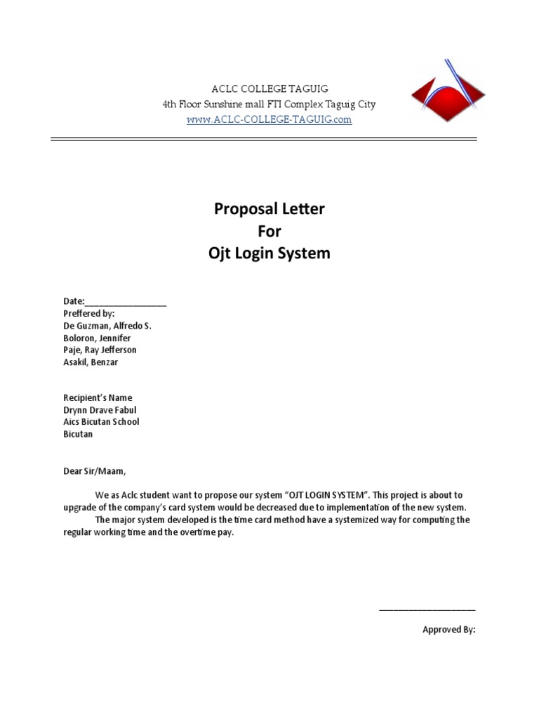 Proposal Letter For Ojt Login System | PDF
