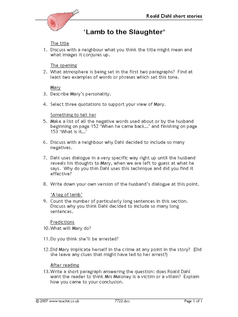 Analyzing Roald Dahl's "Lamb to the Slaughter" | PDF | Language Arts ...