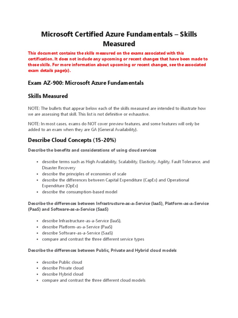 Microsoft Certified Azure Fundamentals Skills Measured | PDF ...