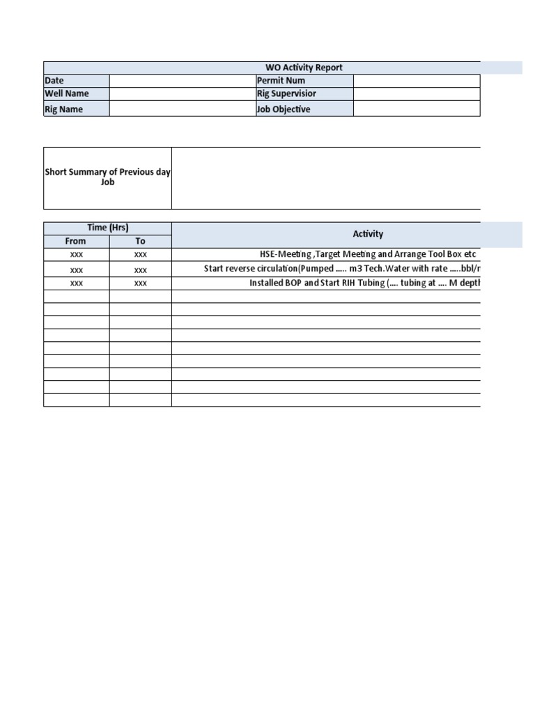 Workover Daily Report-Formate-Georgia | PDF | Technology & Engineering