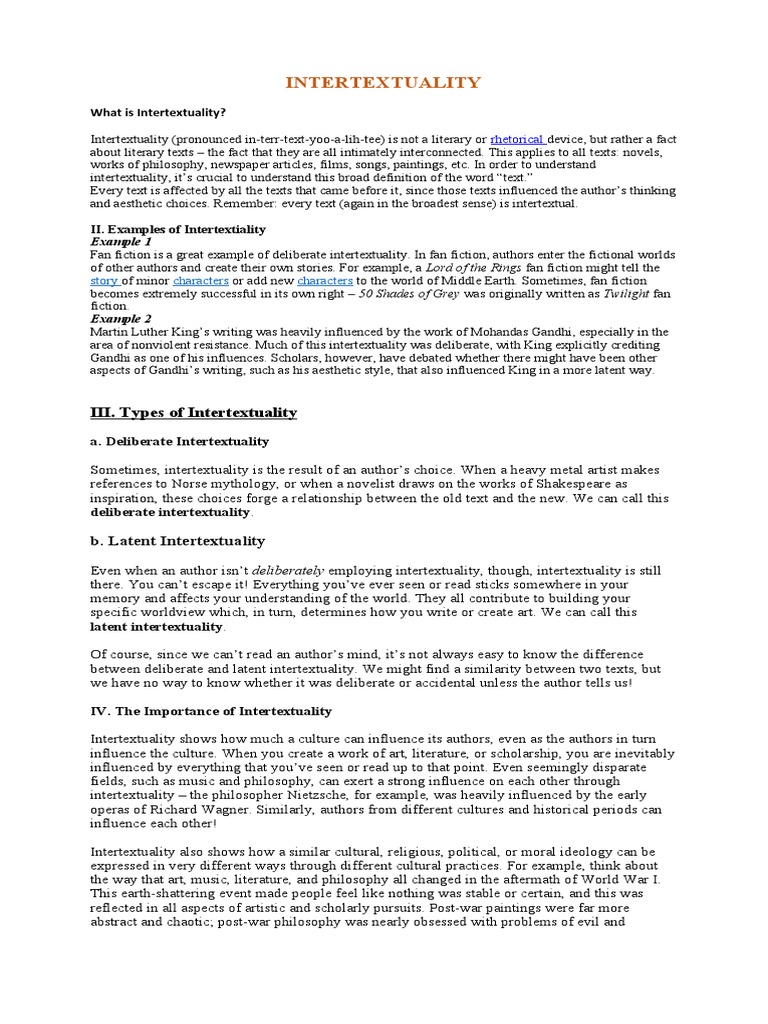 Intertextuality: III. Types of Intertextuality | PDF | Intertextuality ...