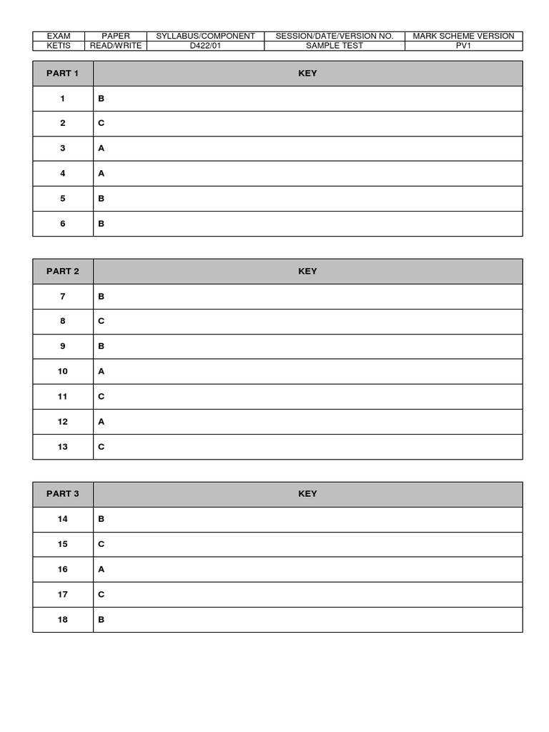 A2 Key for Schools Answer Sheet | PDF | Technology & Engineering