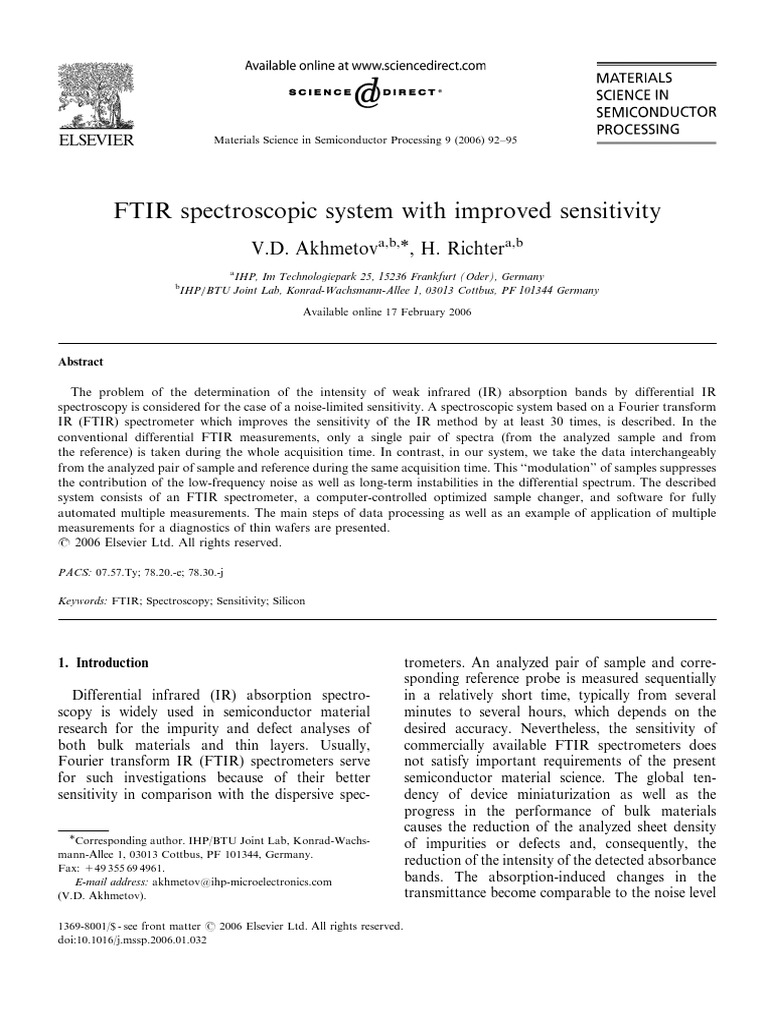 FTIR Spectroscopic System With Improved Sensitivity | PDF | Infrared ...