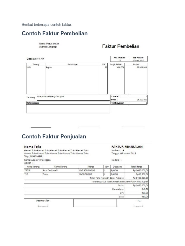 Contoh dan Pengertian Faktur | PDF