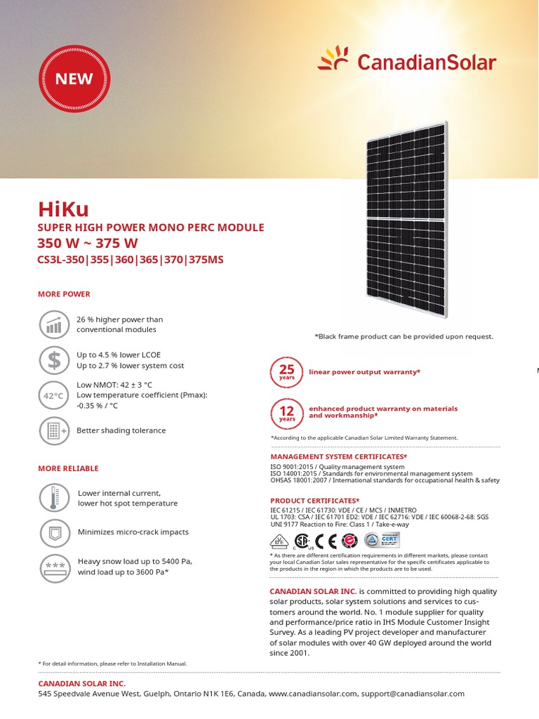Canadian Solar-Datasheet-HiKu CS3L-MS EN | PDF | Solar Panel | Photovoltaics