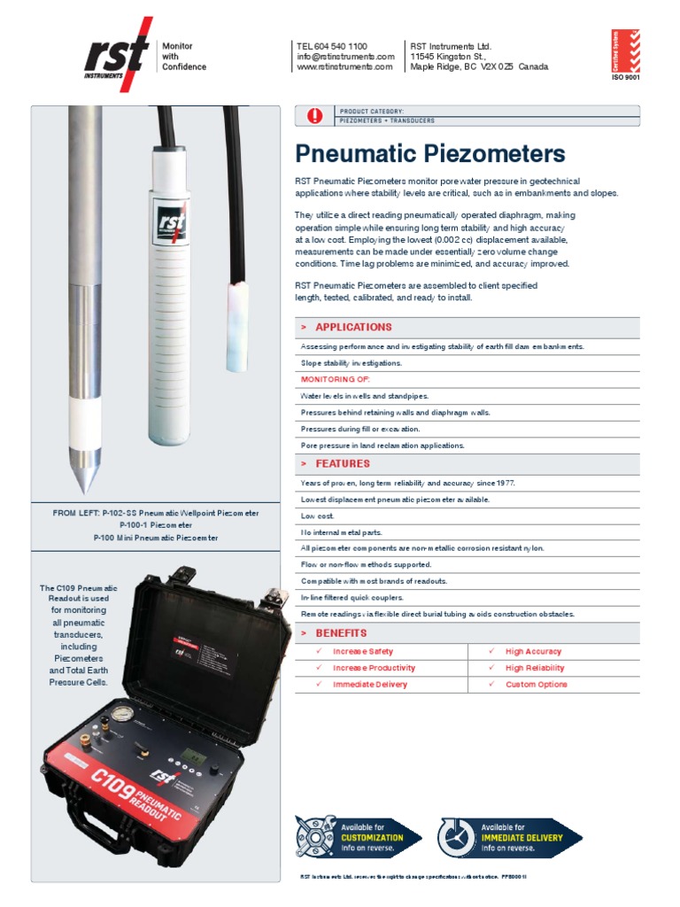 Pneumatic Piezometers: TEL 604 540 1100 RST Instruments Ltd. 11545 ...