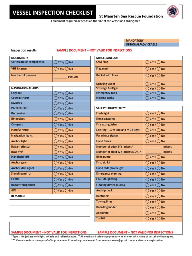 Vessel Inspection Checklist: ST Maarten Sea Rescue Foundation | PDF ...