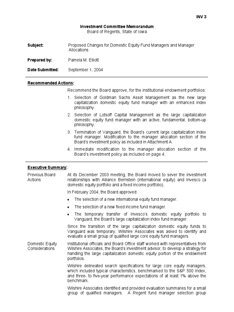 Investment Committee Memo: Equity Fund Changes | PDF | Investment ...