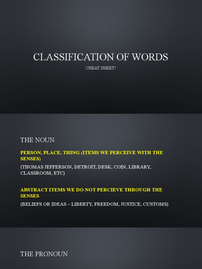 Classification of Words: Cheat Sheet! | PDF | Adverb | Verb