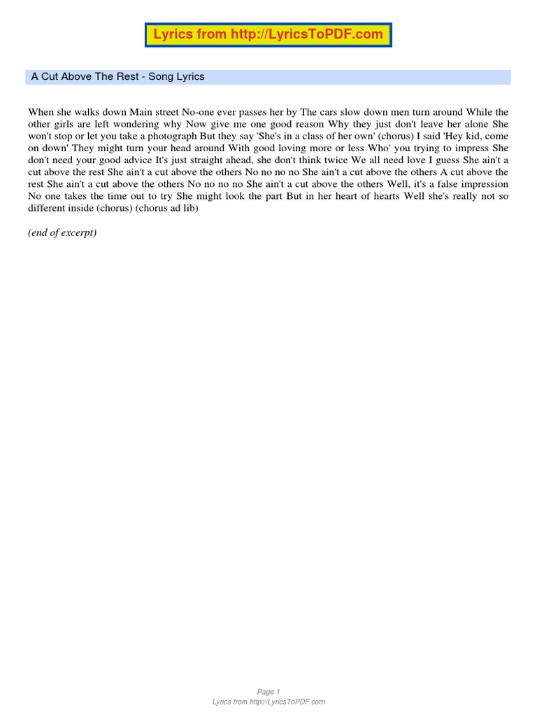 A Cut Above The Rest Lyrics | PDF | Language Arts & Discipline | Art