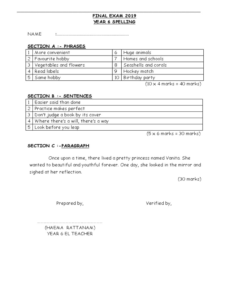 ENGLISH SPELLING Y6 | PDF