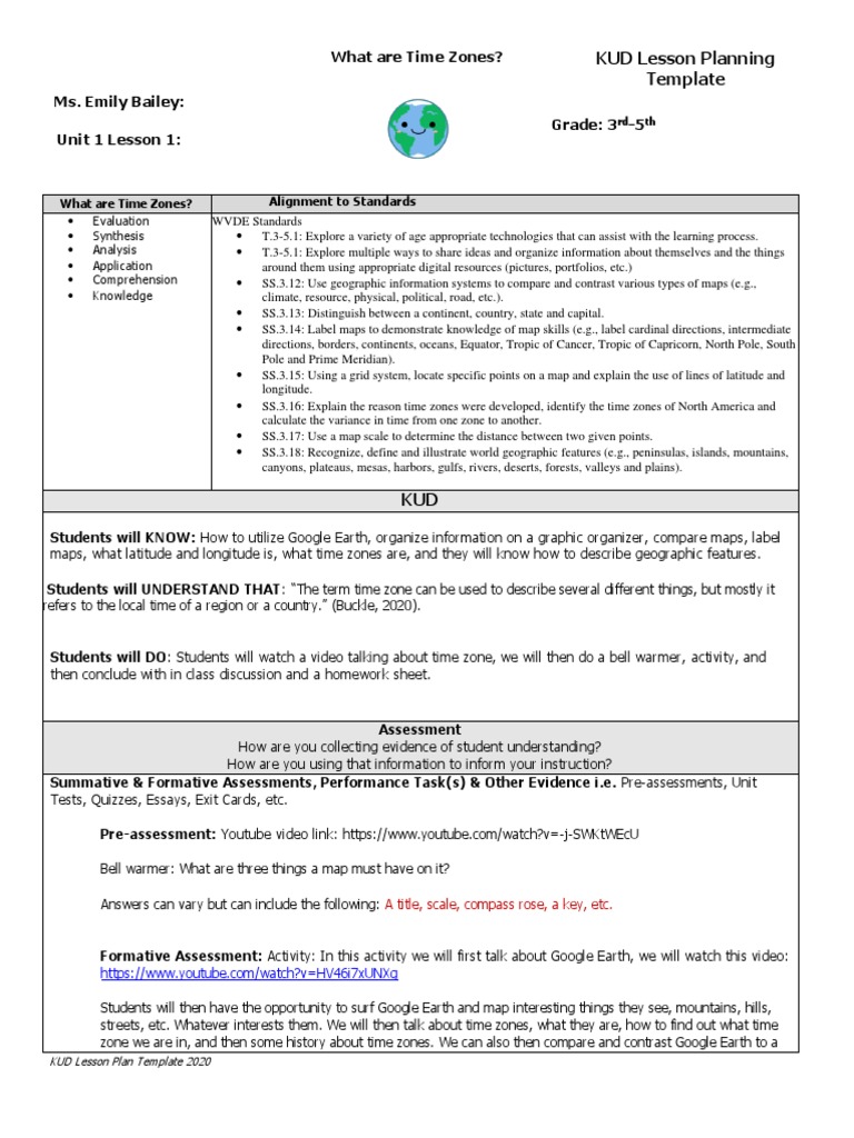 Kud Lesson Plan Eb | PDF | Lesson Plan | Map