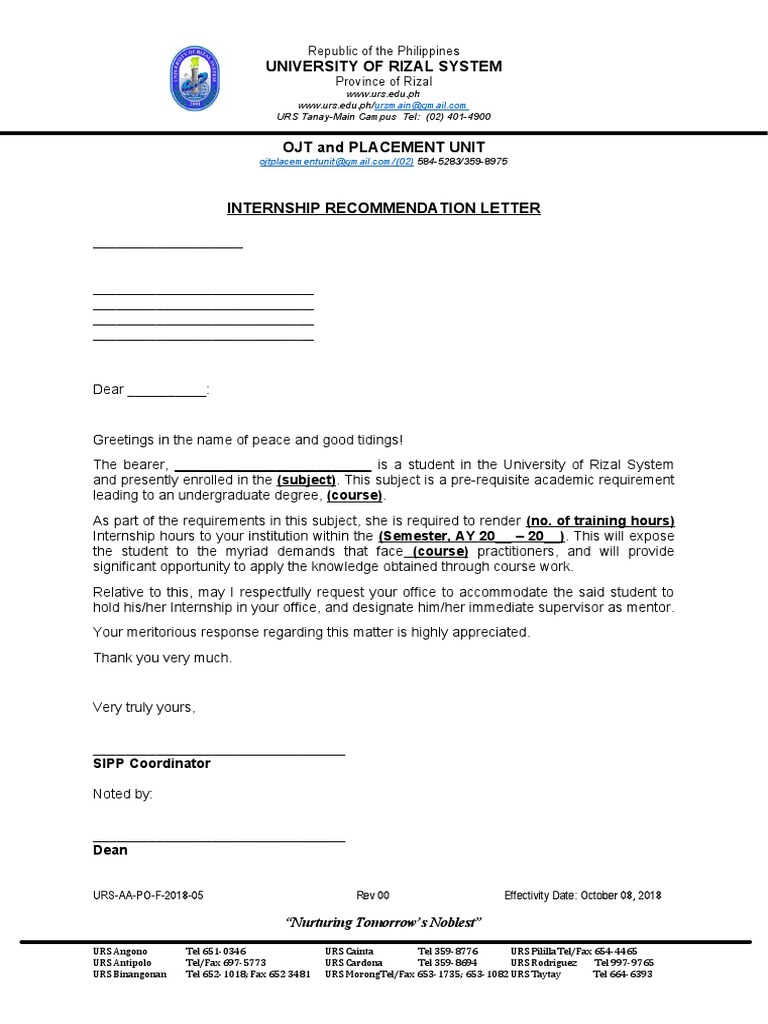 Internship Recommendation Letter | PDF
