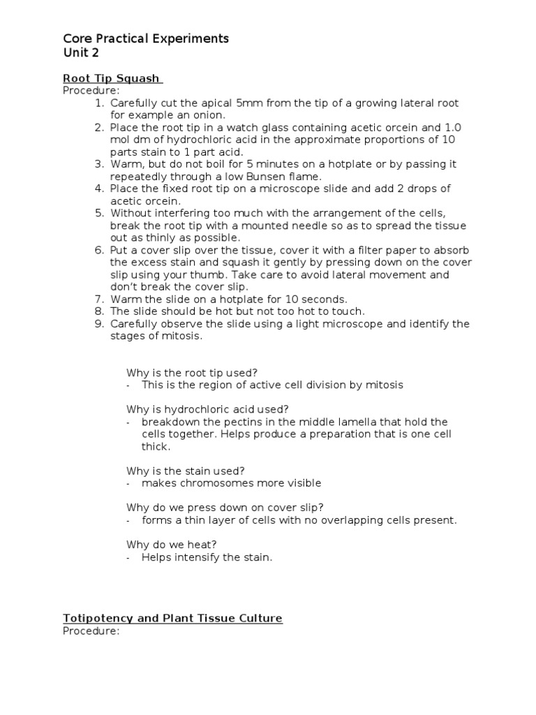 Core Practical Experiments Unit 2: Root Tip Squash | PDF ...