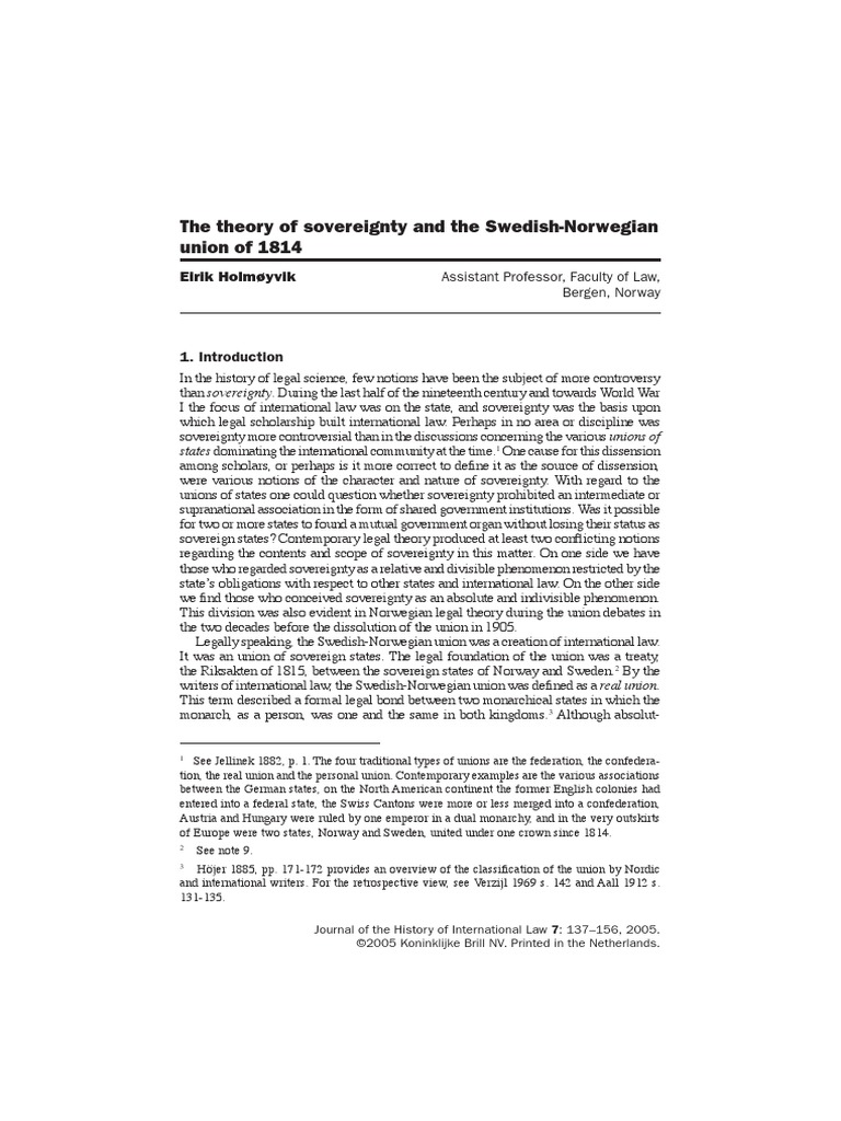 The Theory of Sovereignty and The Swedish-Norwegian Union of 1814 | PDF ...