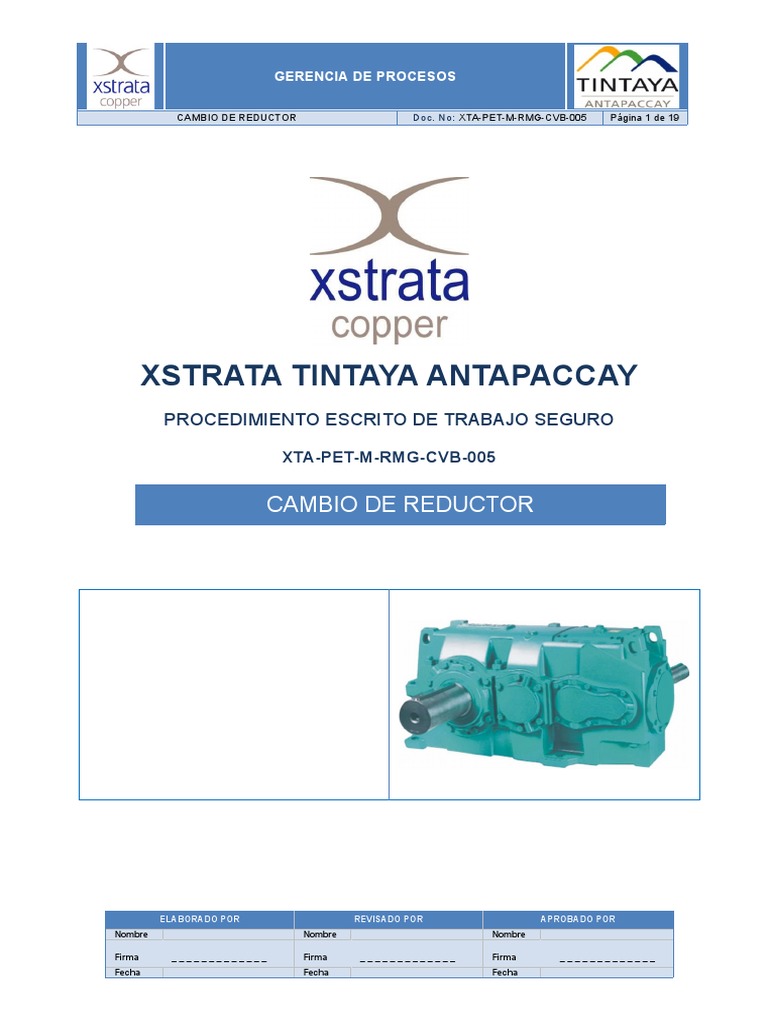 Procedimiento Cambio de Reductor Seguro | PDF | Contaminación | Naturaleza