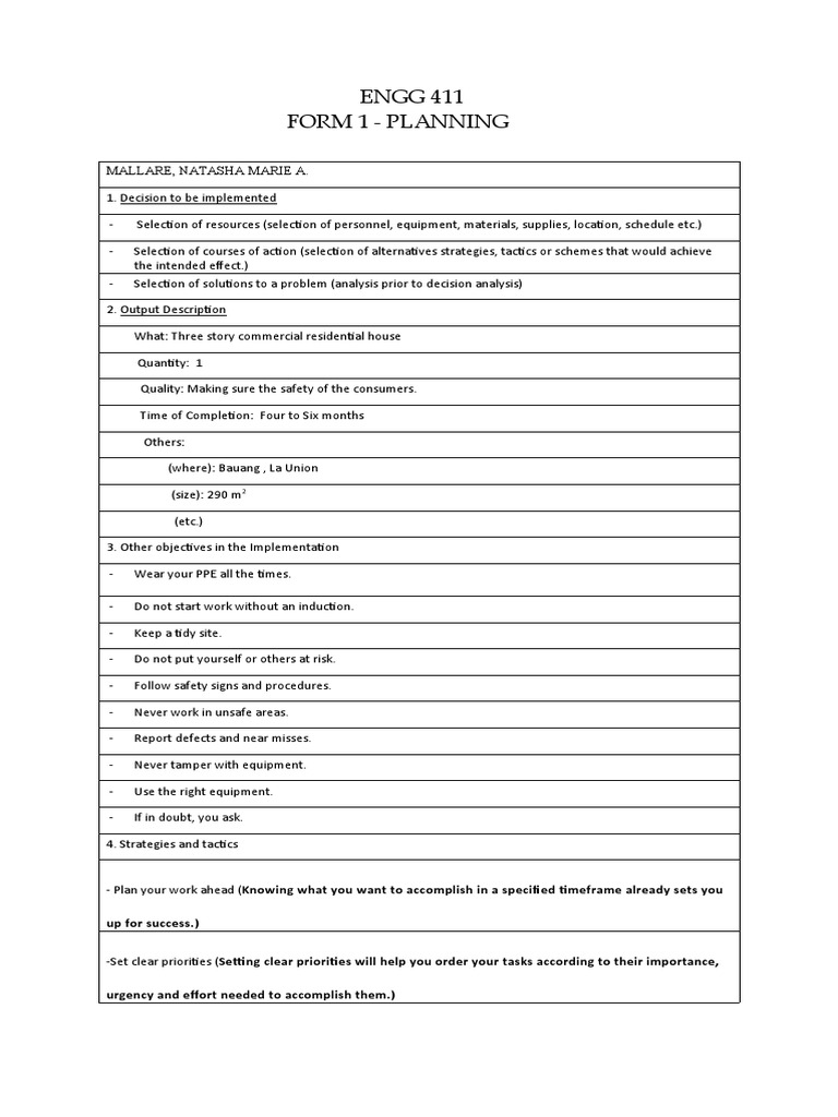 Engg-411-Form-1-Planning - NMM | PDF | Safety | Prevention