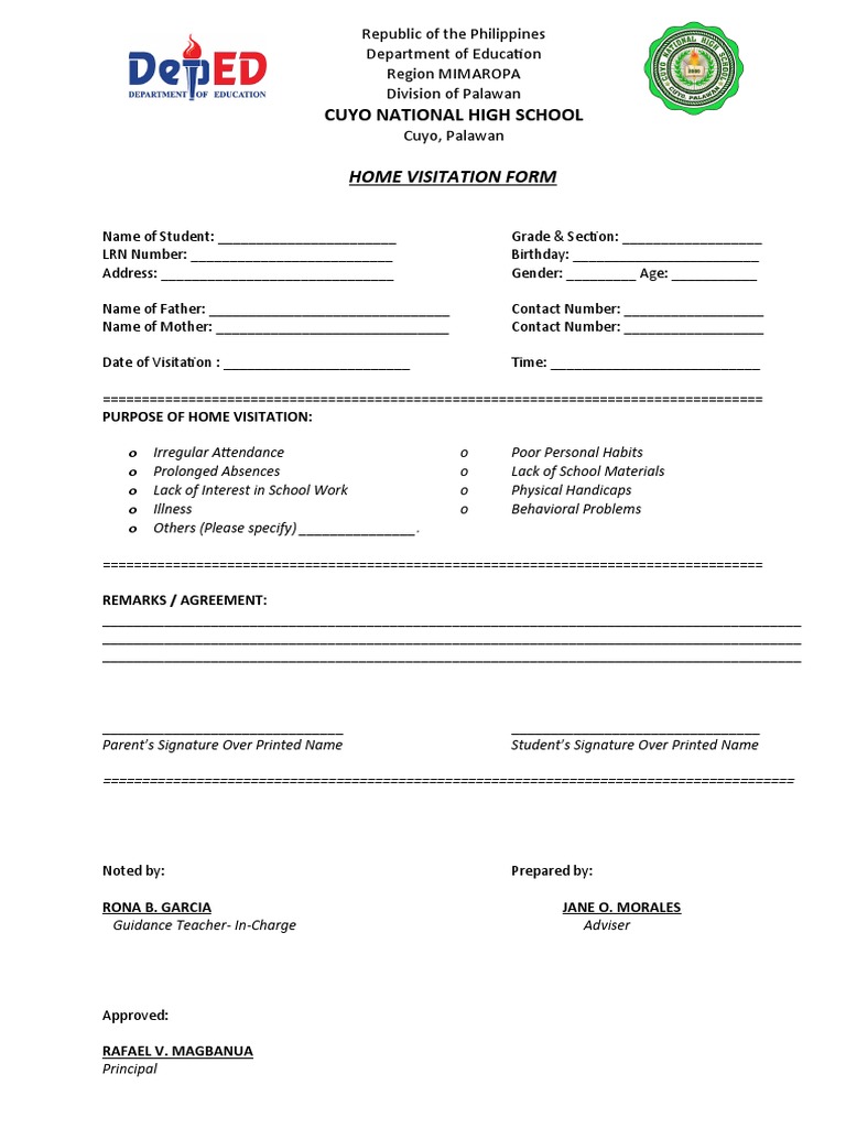 Home Visitation Form | PDF