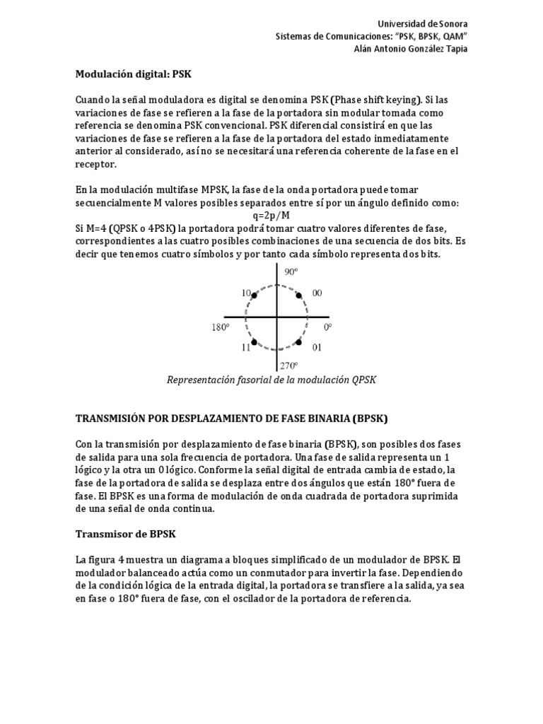 Modulación Digital: PSK, BPSK y QAM | PDF | Modulación | Ingeniería en ...