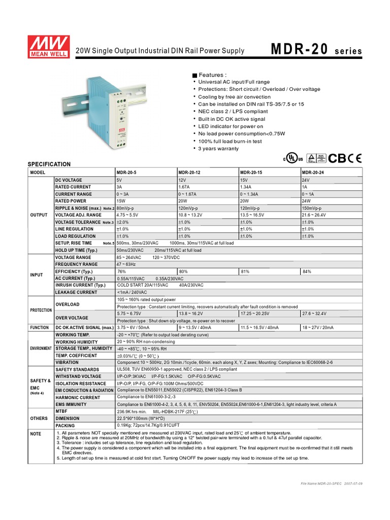 Fonte 24Vcc MDR-20 | PDF | Power Supply | Rectifier