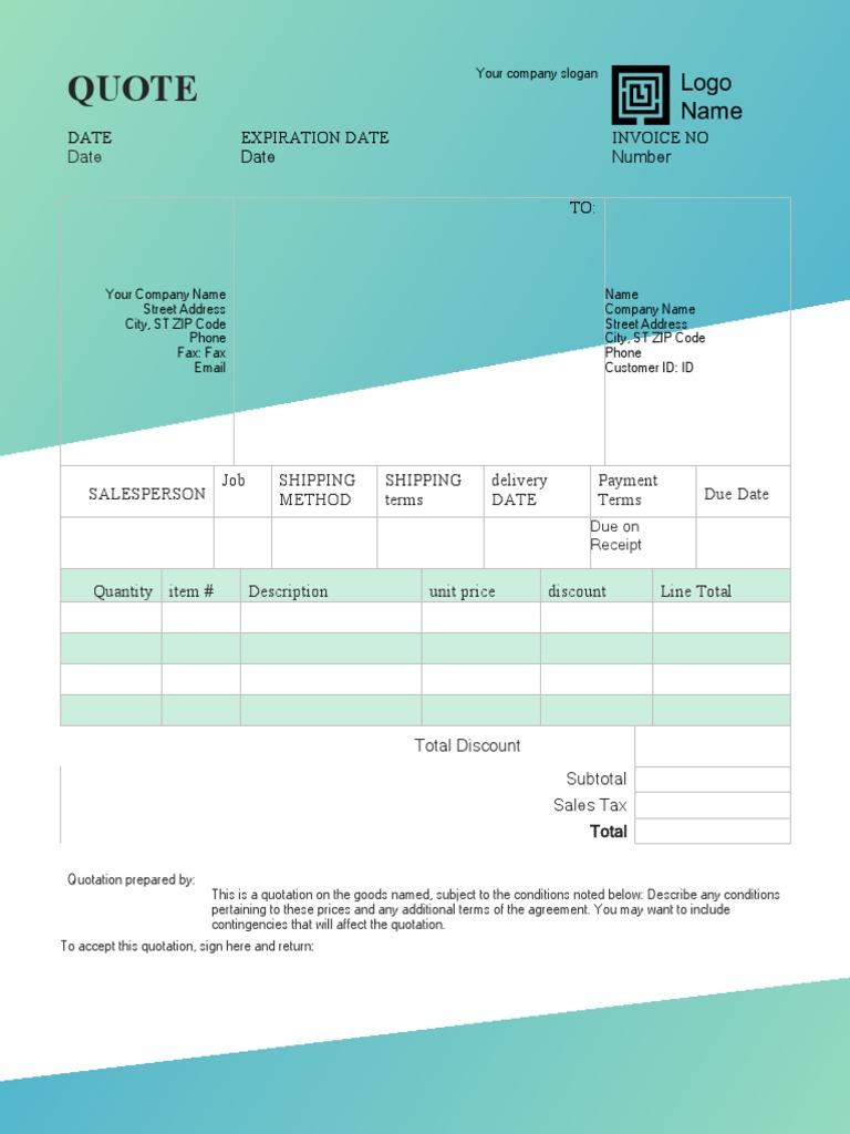 Quote: Date Expiration Date Date Invoice No Number TO | PDF