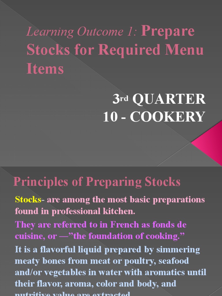 Principles of Preparing Stocks | PDF | Soup | Stock (Food)