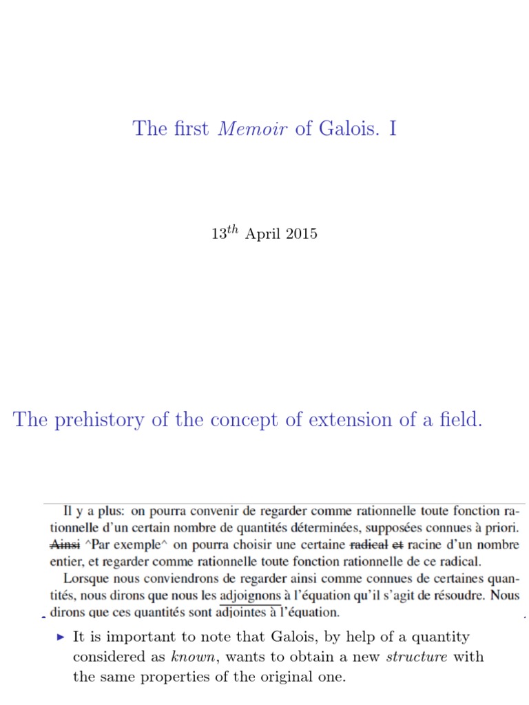 Galois, The First Memoir I | PDF | Field (Mathematics) | Polynomial