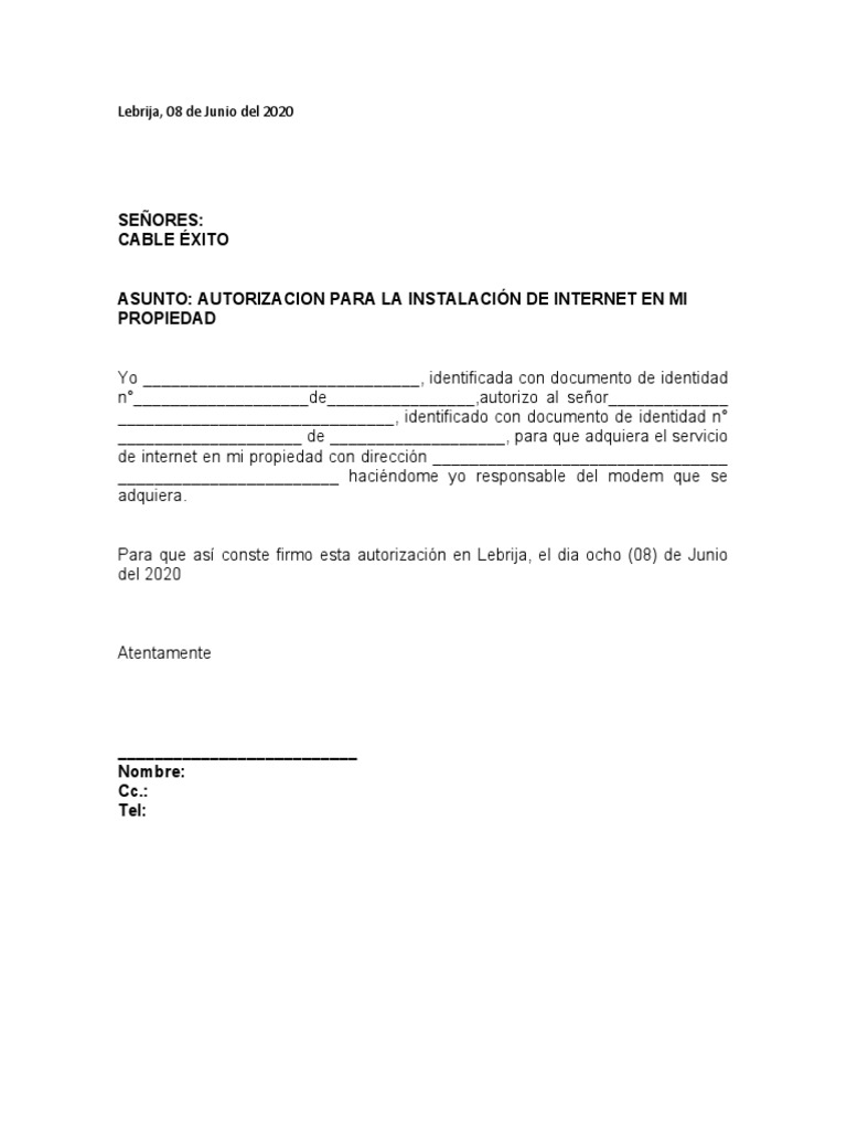 Carta Autorizacion para Cable | PDF