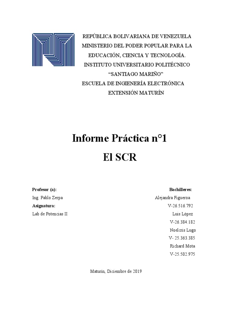 Practica Del SCR | PDF | Componentes eléctricos | Equipo eléctrico