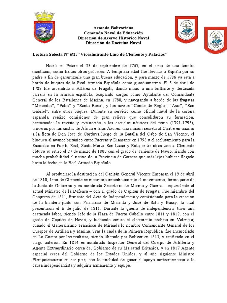 Biografía Del Vicealmirante Lino de Clemente y Palacios | PDF | Ciencia militar | Militar