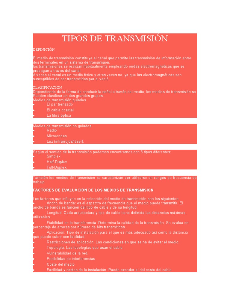 Tipos de Transmision | PDF | Medio de transmision | Duplex ...