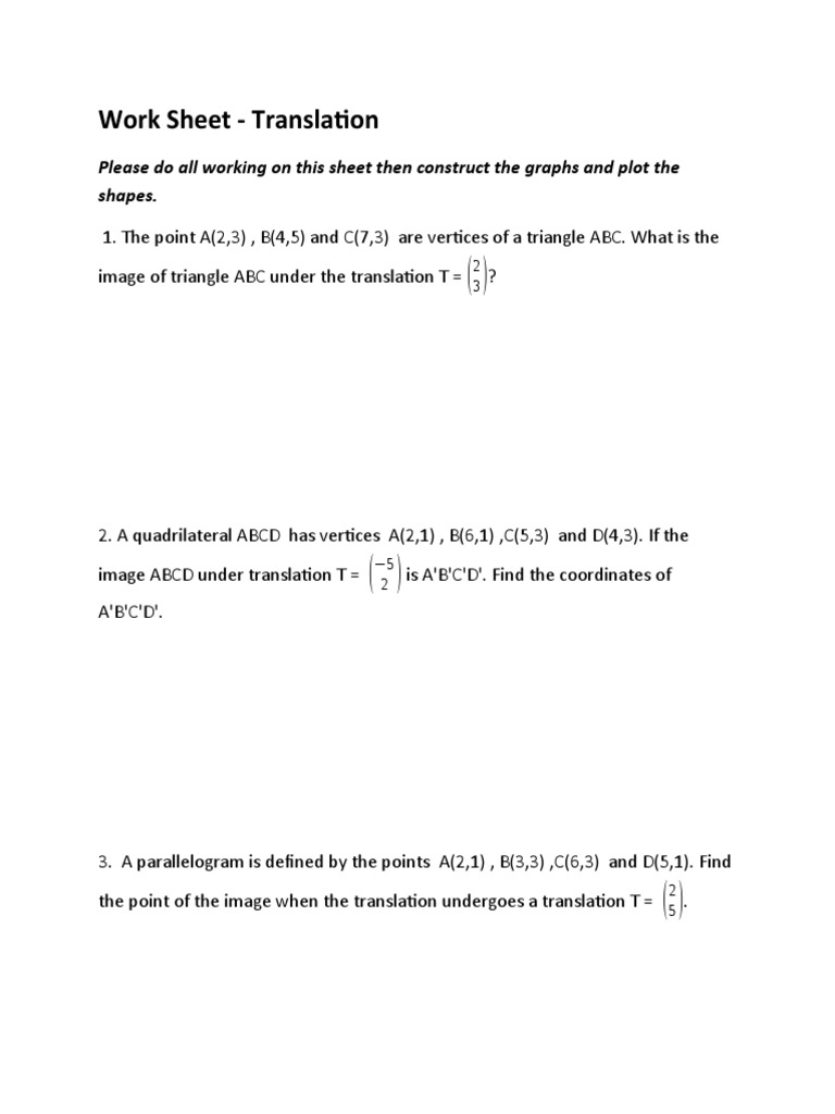 Translation Worksheet for Geometry Shapes | PDF