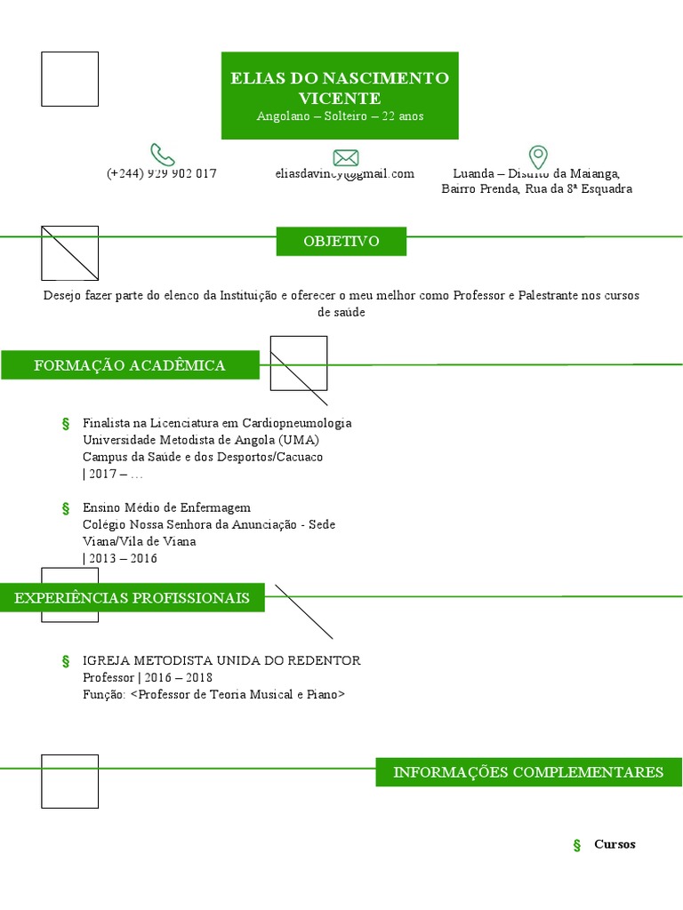 Elias Vicente - CV | PDF | Angola | Formação complementar