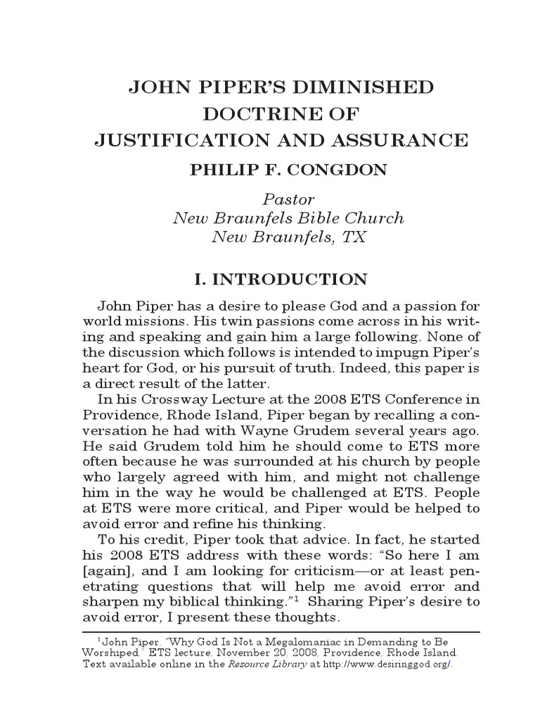 John Piper'S Diminished Doctrine of Justification and Assurance | PDF ...